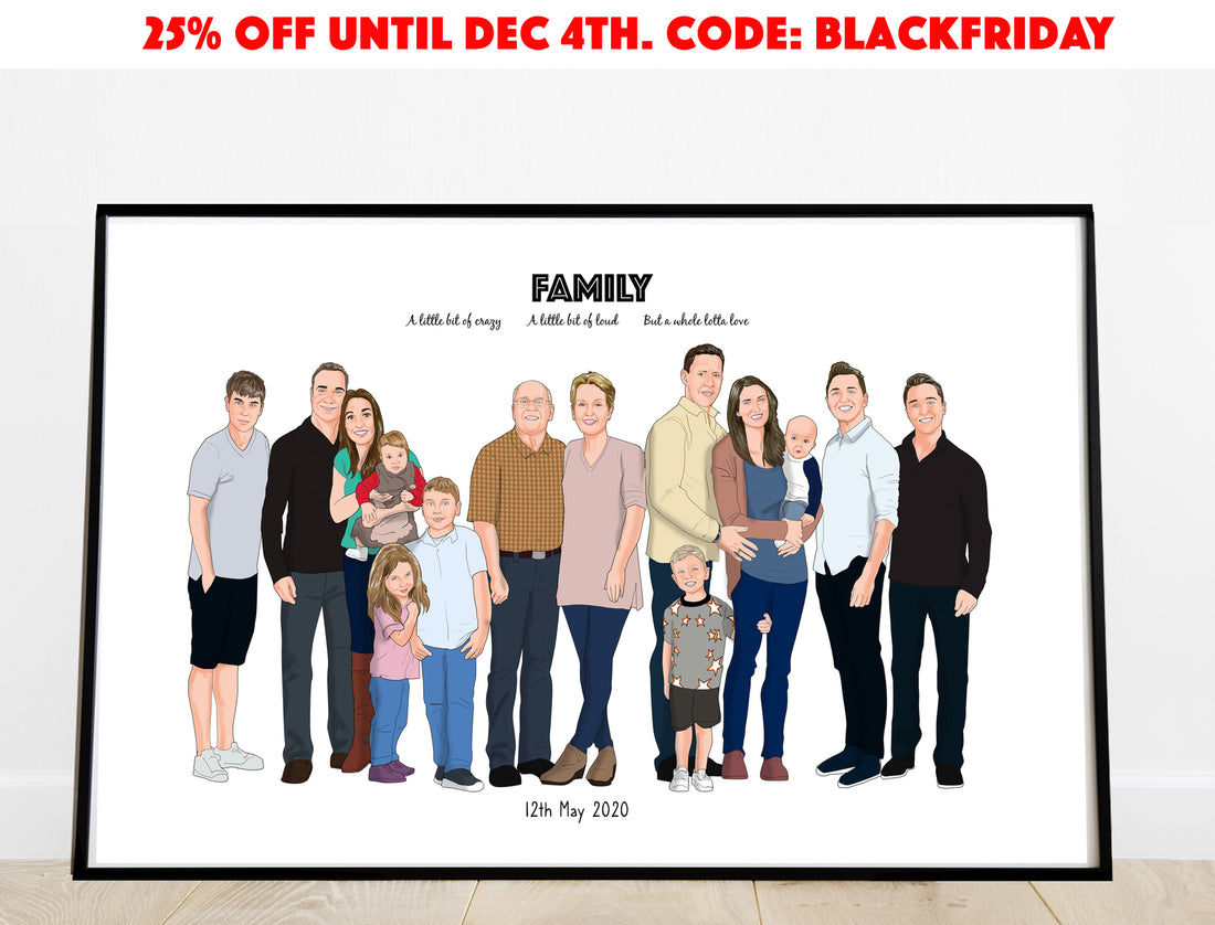 Custom Family Portrait With Pets - Anniversary Cartoon Drawing ...